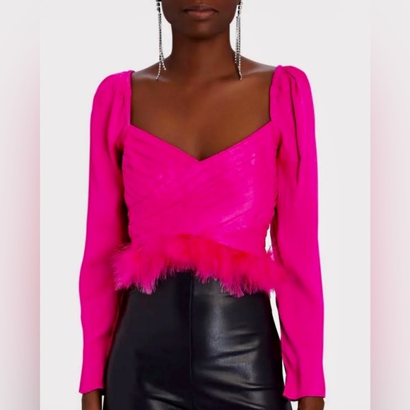 SAYLOR | Tops | Nwt 30 Saylor Fuchsia Feather Trimmed Top Small ...